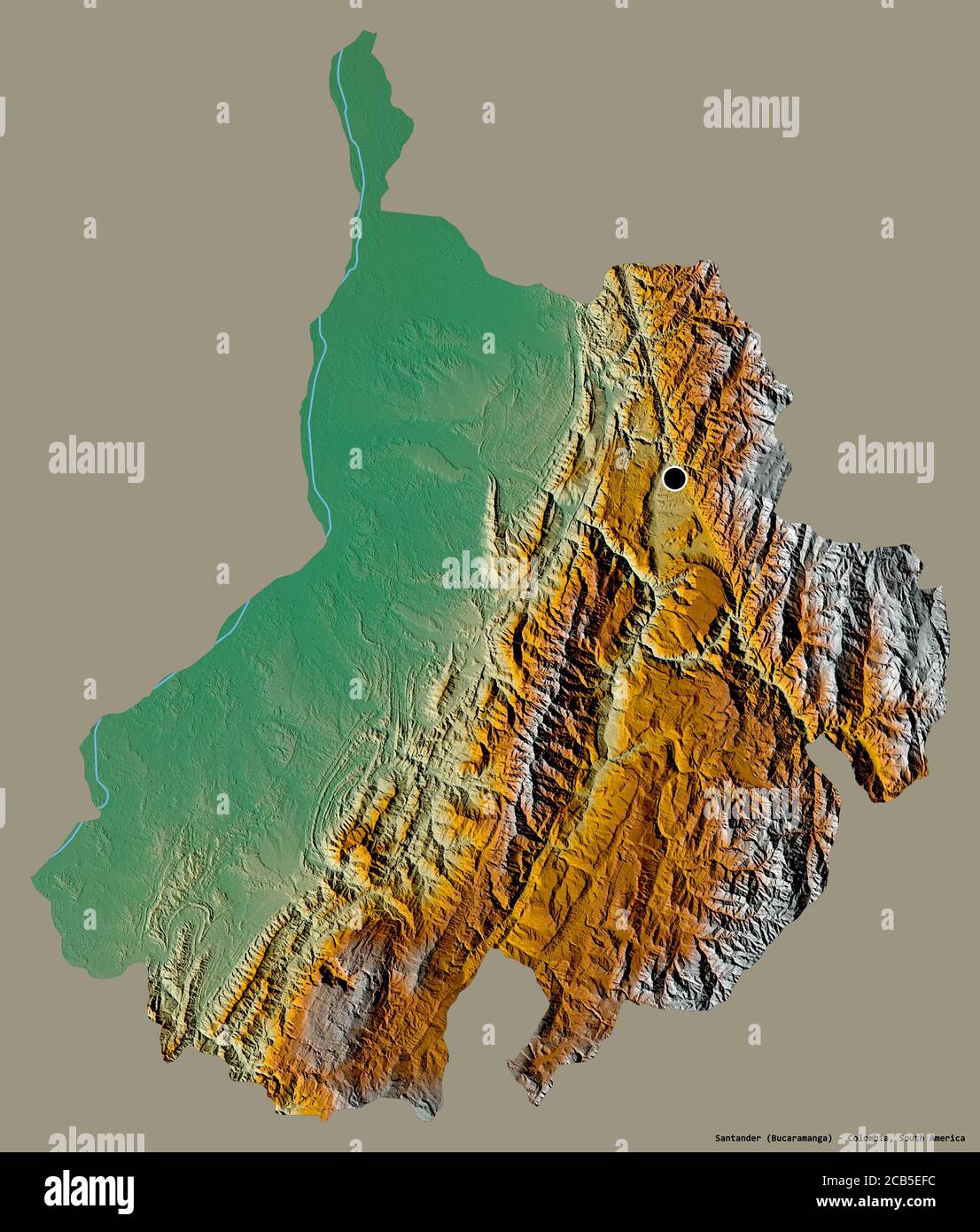 Shape of Santander, department of Colombia, with its capital isolated ...