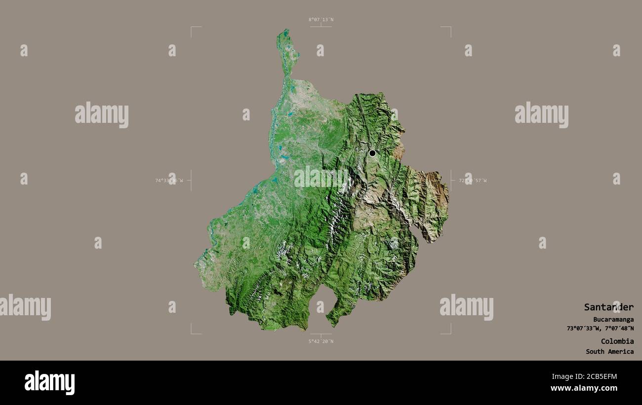 Area of Santander, department of Colombia, isolated on a solid ...
