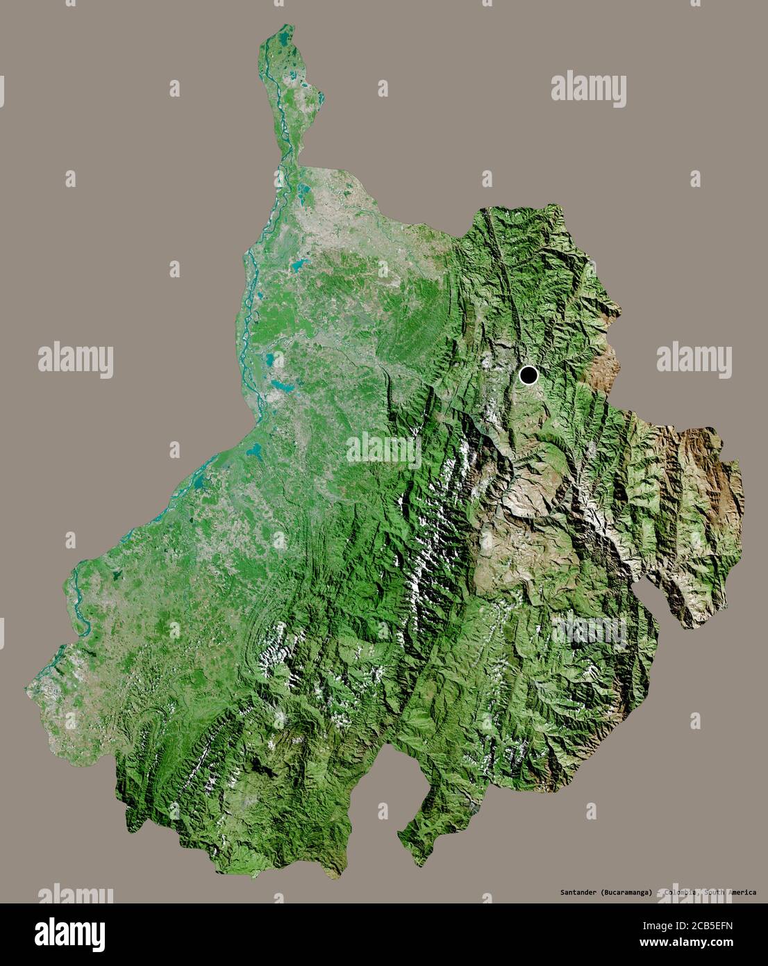 Shape of Santander, department of Colombia, with its capital isolated ...