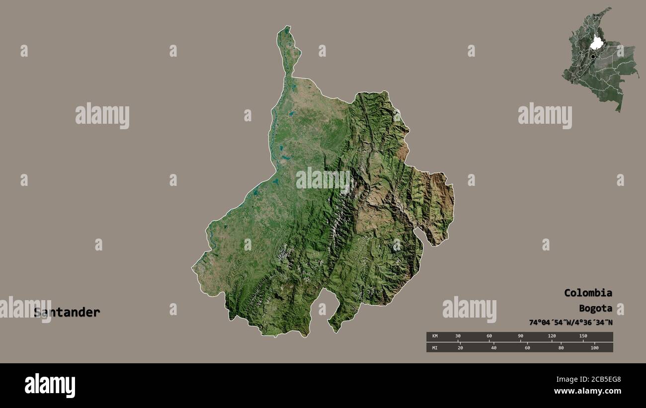 Shape of Santander, department of Colombia, with its capital isolated ...