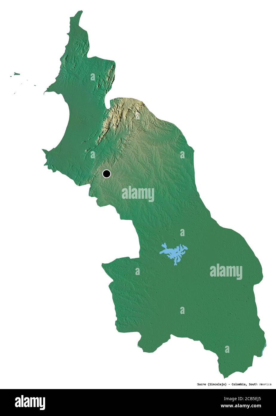 Shape of Sucre, department of Colombia, with its capital isolated on ...