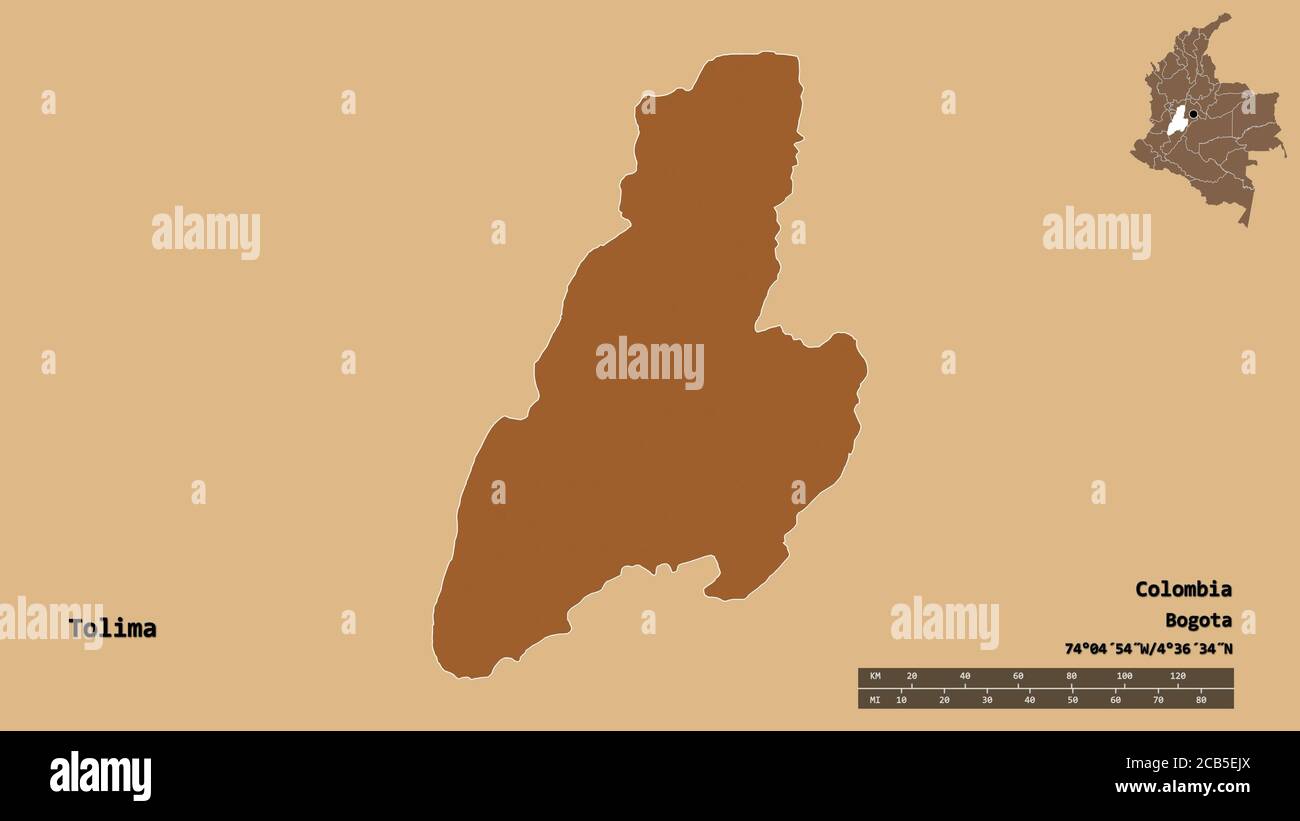 Shape of Tolima, department of Colombia, with its capital isolated on ...