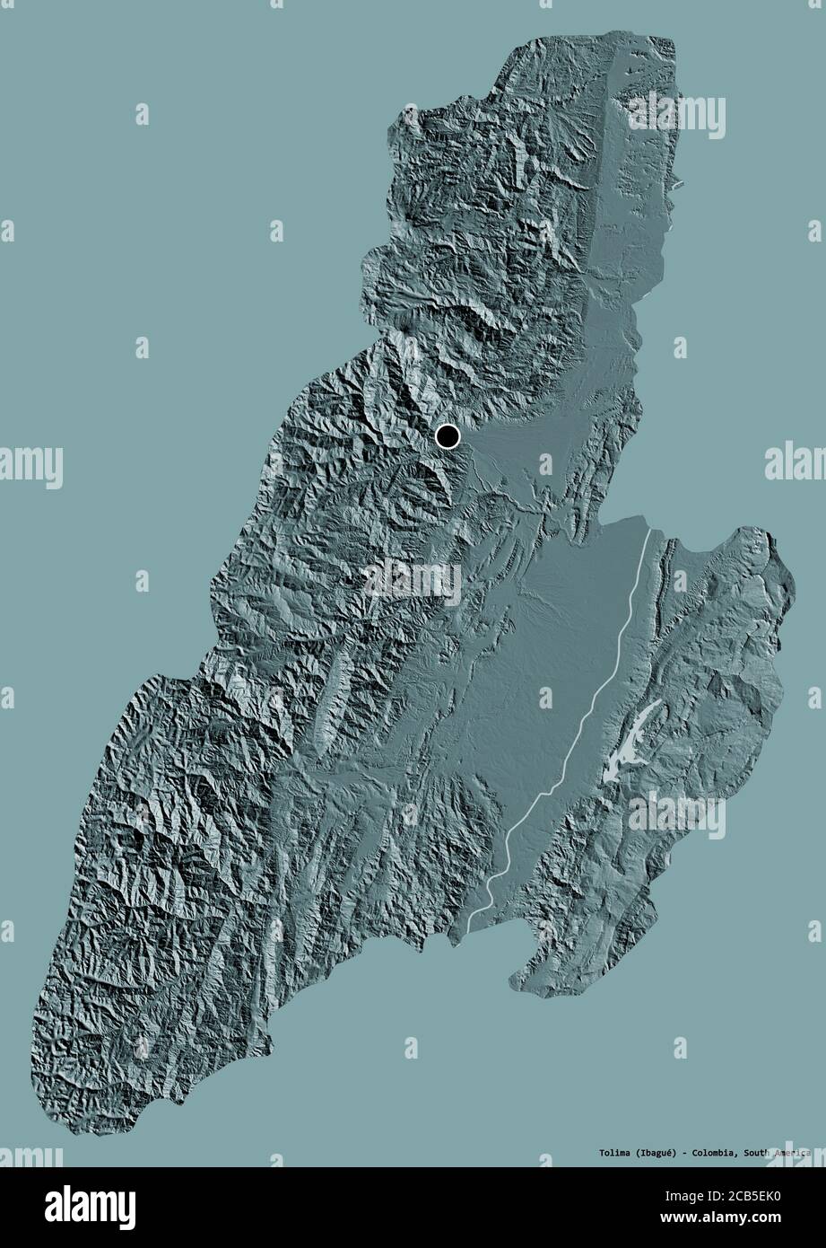 Shape of Tolima, department of Colombia, with its capital isolated on a ...