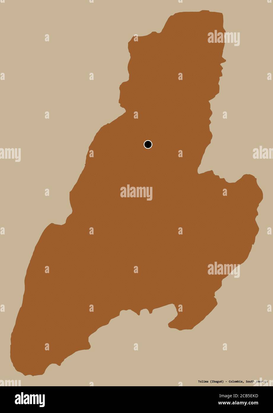 Shape of Tolima, department of Colombia, with its capital isolated on a ...