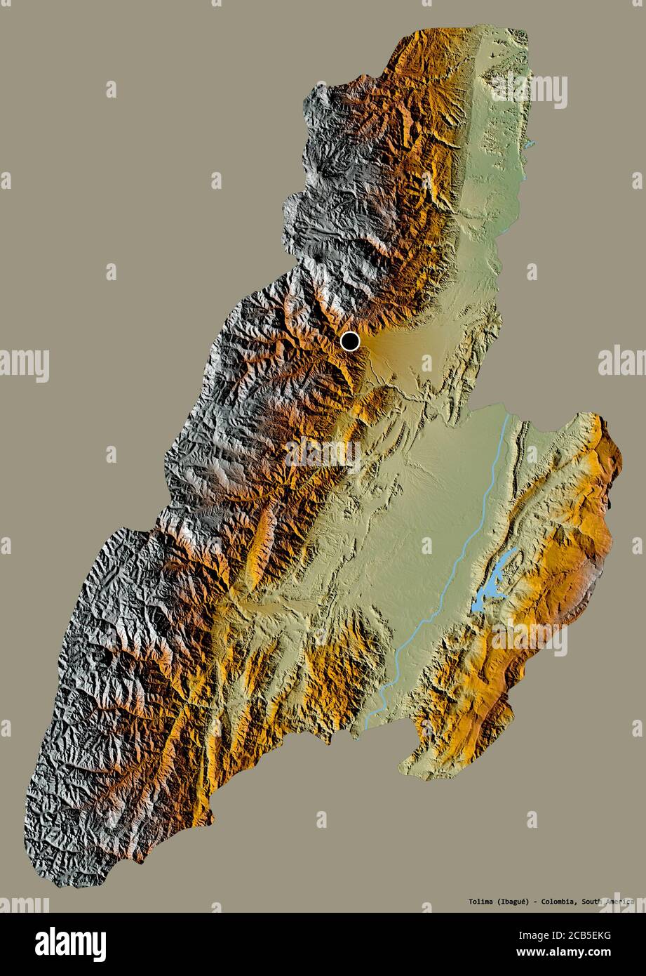 Shape of Tolima, department of Colombia, with its capital isolated on a ...
