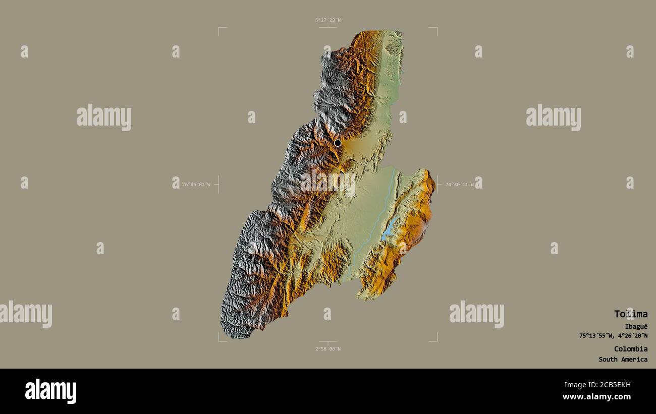 Area of Tolima, department of Colombia, isolated on a solid background ...