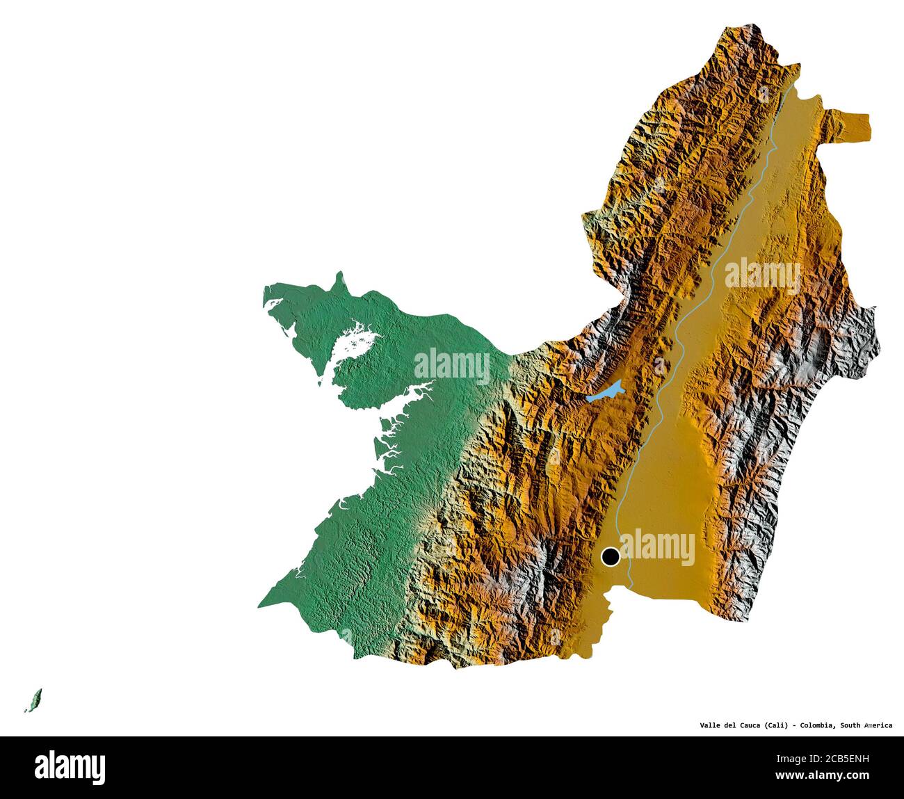 Shape of Valle del Cauca, department of Colombia, with its capital ...