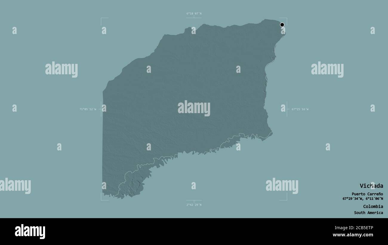 Area of Vichada, commissiary of Colombia, isolated on a solid ...