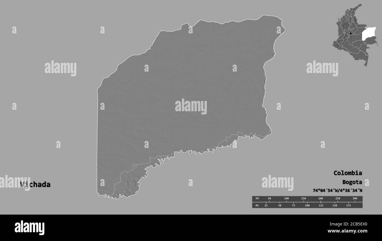 Shape of Vichada, commissiary of Colombia, with its capital isolated on ...