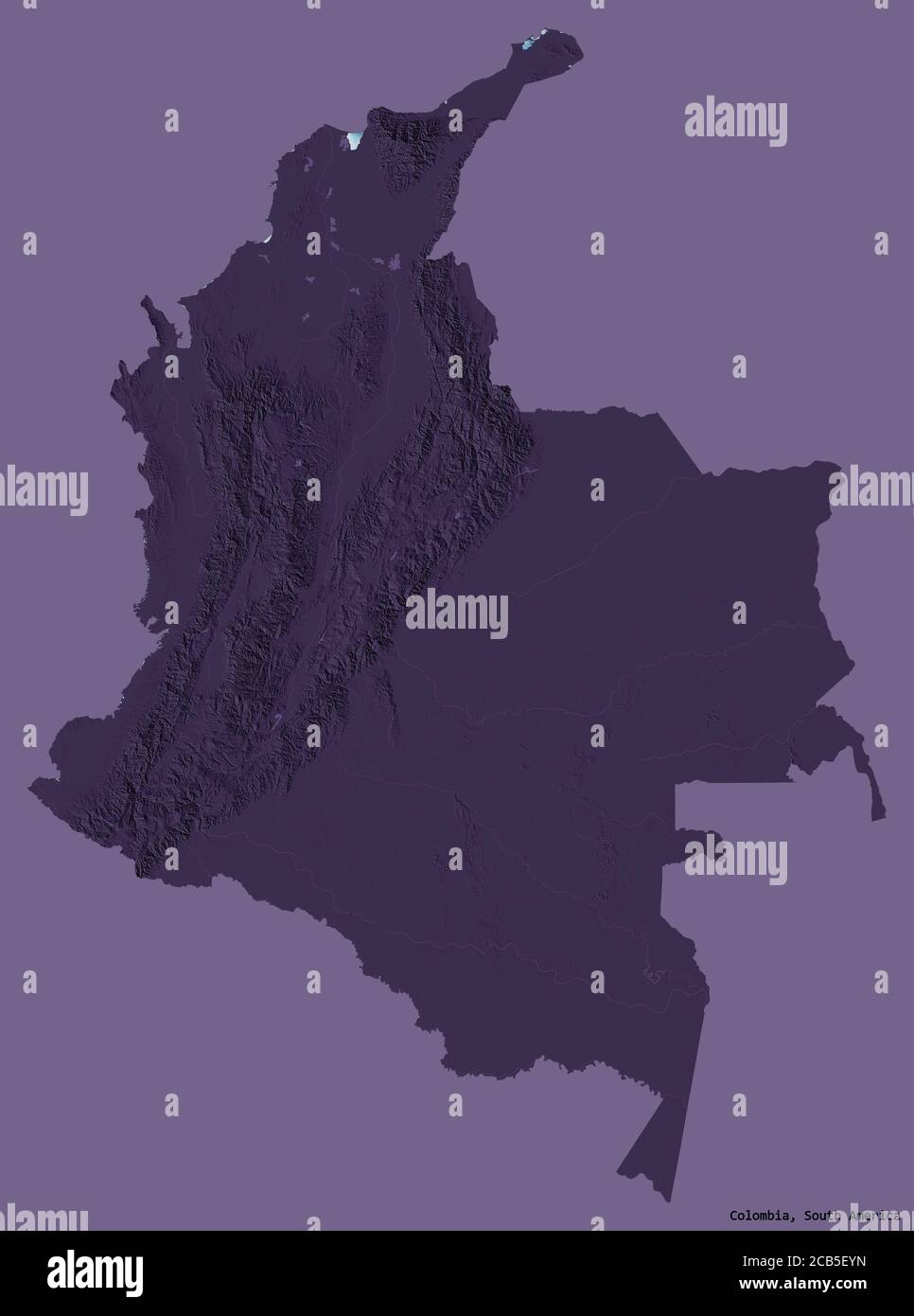 Shape of Colombia with its capital isolated on a solid color background ...