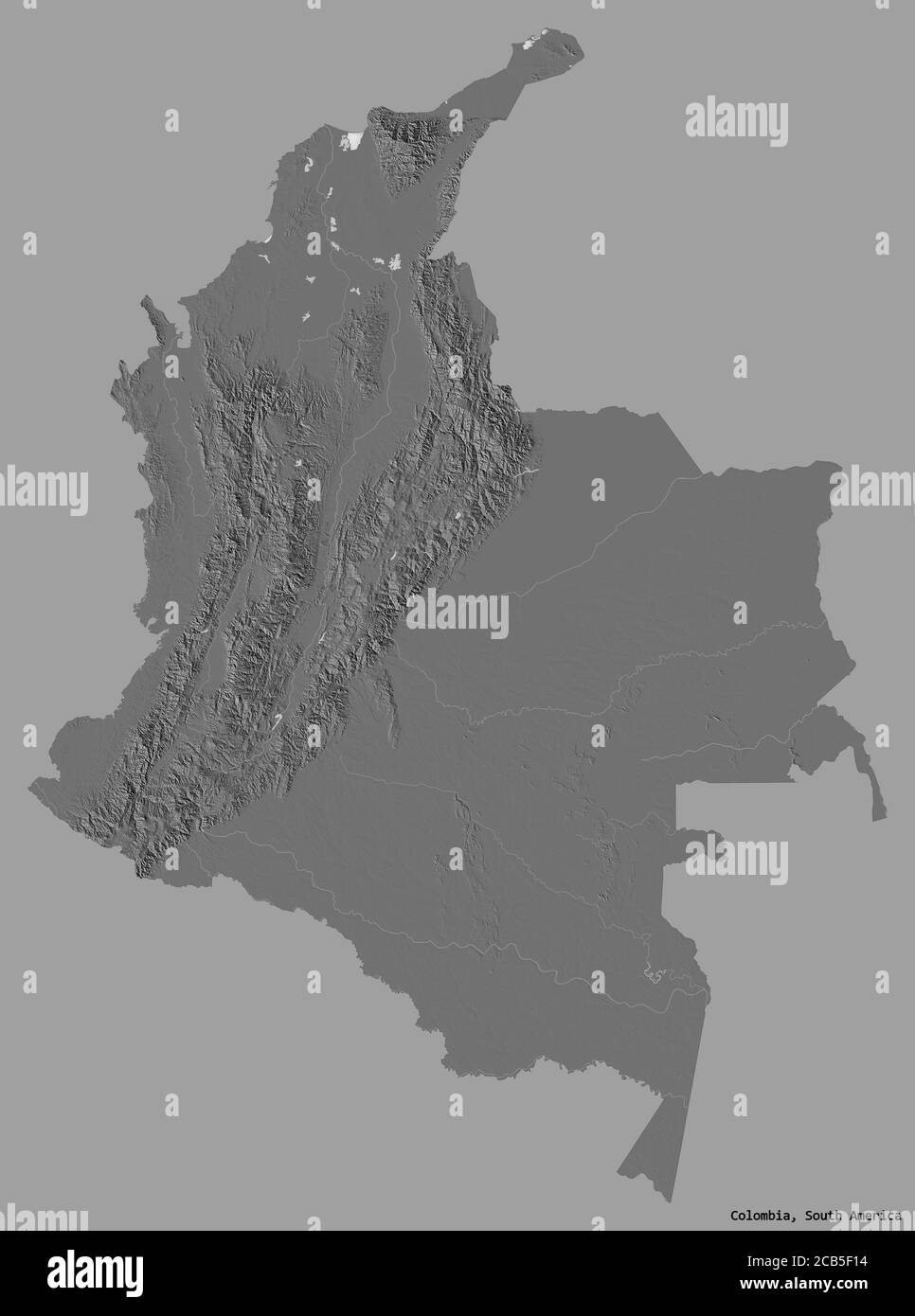 Shape of Colombia with its capital isolated on a solid color background ...