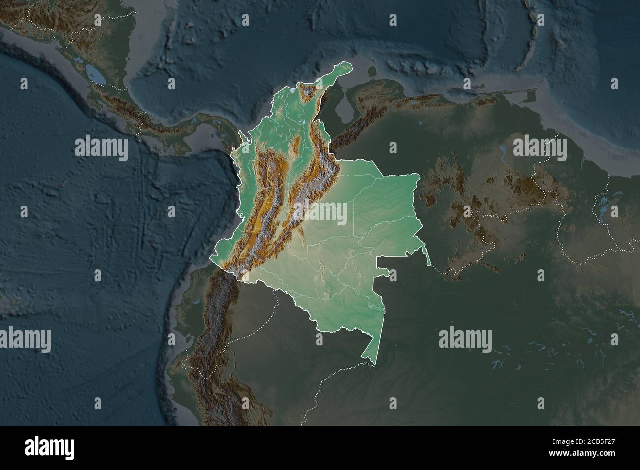 Shape of Colombia separated by the desaturation of neighboring areas ...