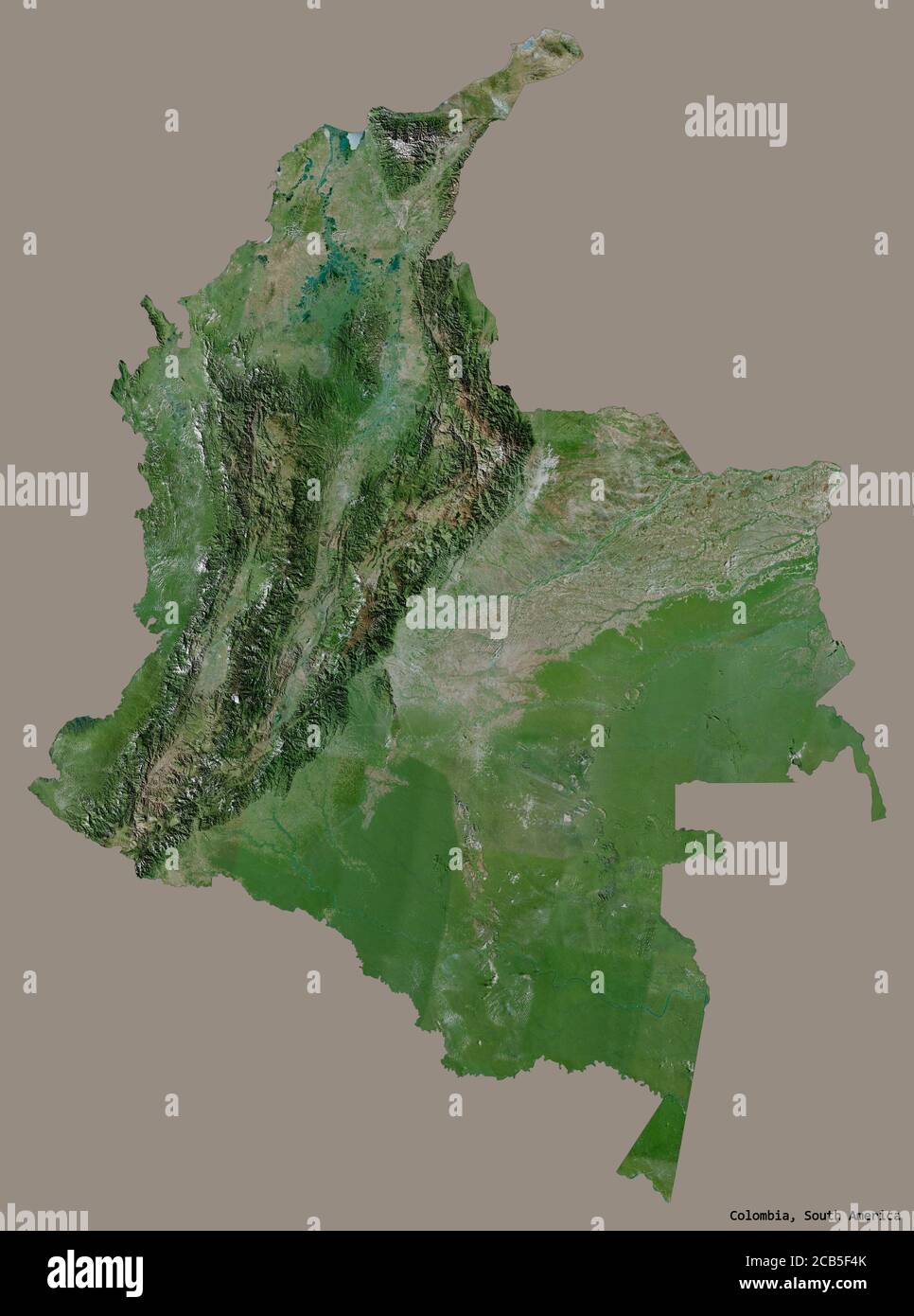 Shape of Colombia with its capital isolated on a solid color background ...