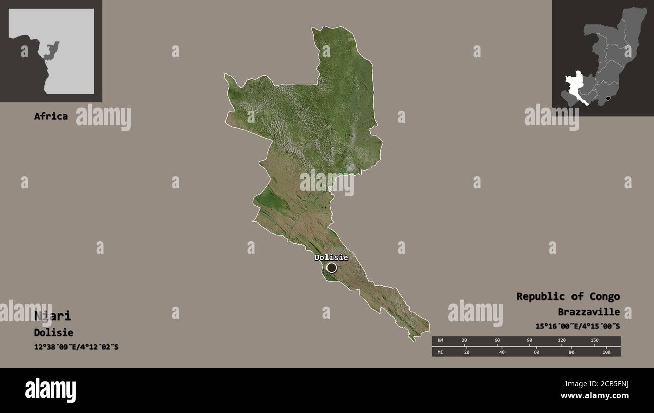 Shape of Niari, region of Republic of Congo, and its capital. Distance ...