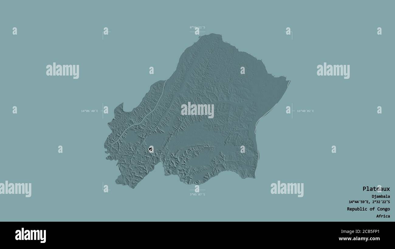 Area of Plateaux, region of Republic of Congo, isolated on a solid ...