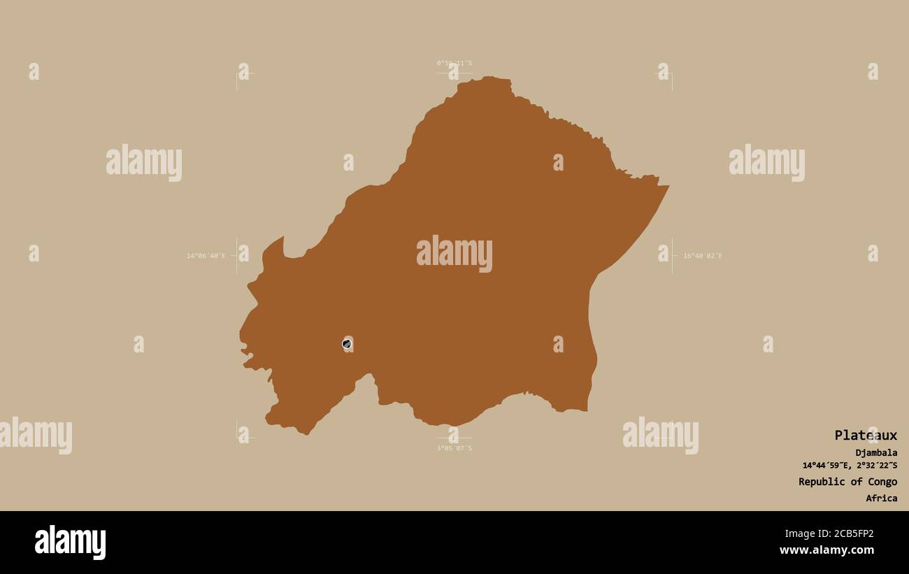 Area of Plateaux, region of Republic of Congo, isolated on a solid ...