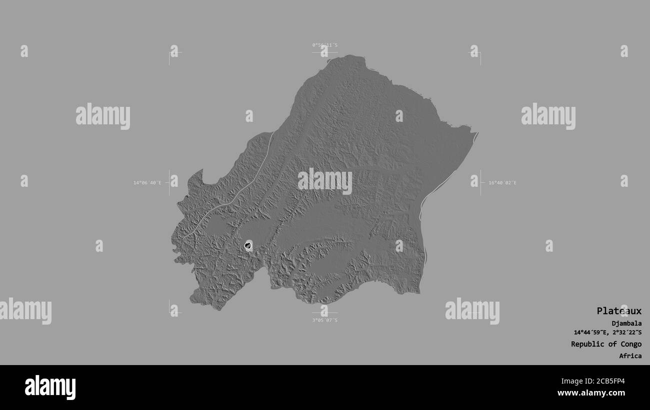 Area of Plateaux, region of Republic of Congo, isolated on a solid ...