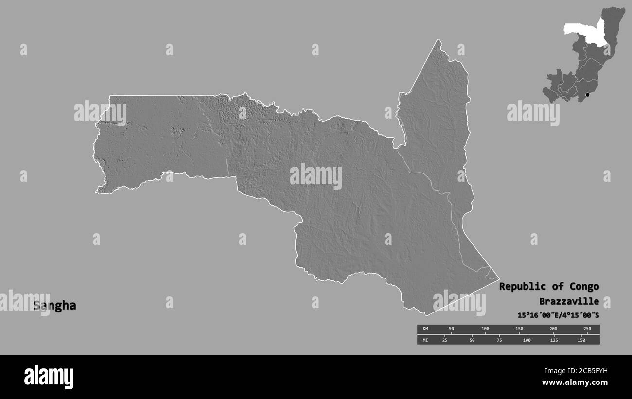 Shape of Sangha, region of Republic of Congo, with its capital isolated ...