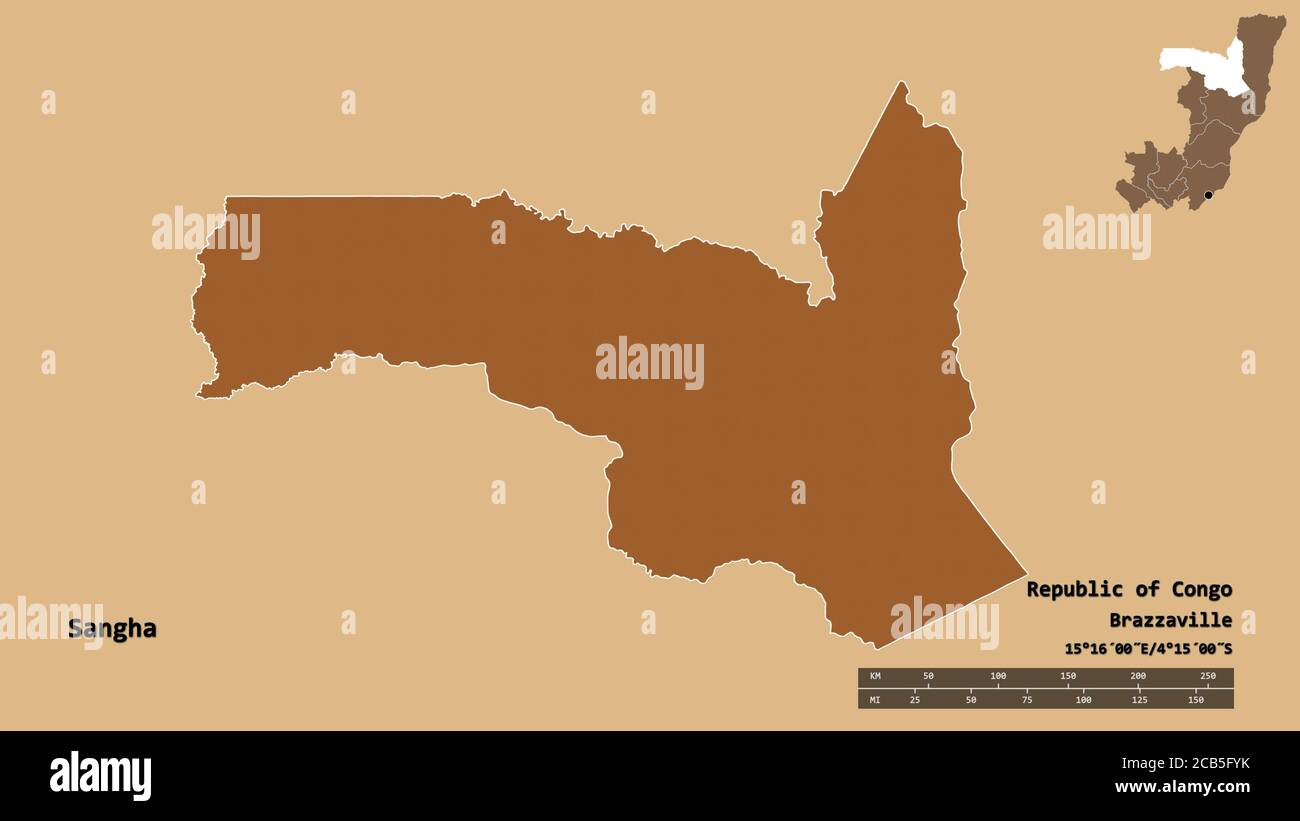 Shape of Sangha, region of Republic of Congo, with its capital isolated ...