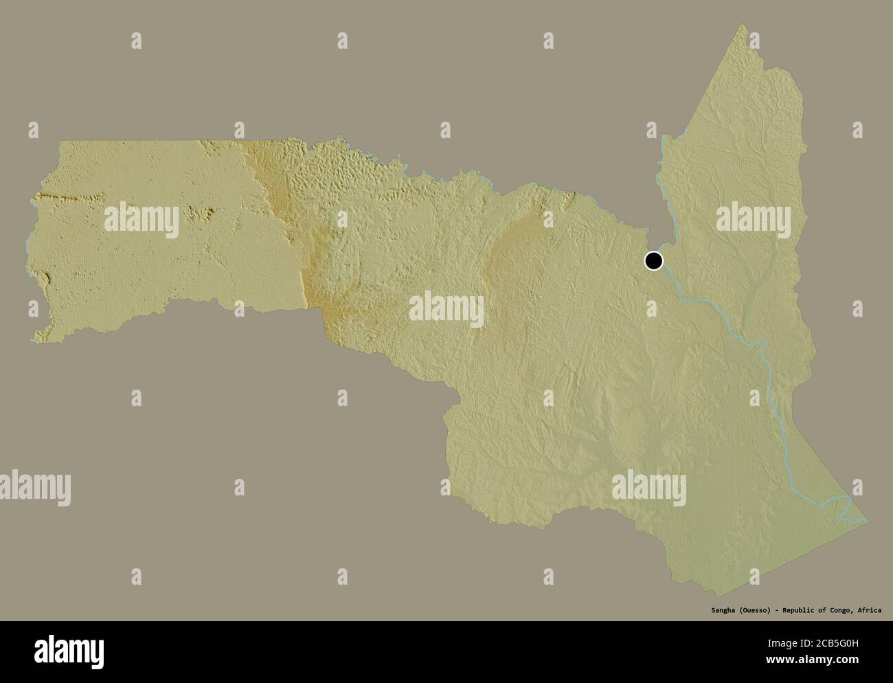 Shape of Sangha, region of Republic of Congo, with its capital isolated ...