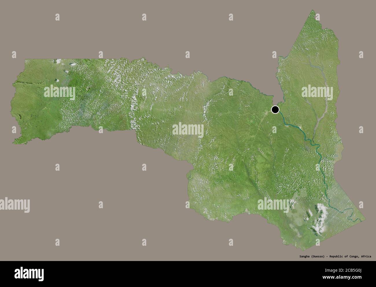Shape of Sangha, region of Republic of Congo, with its capital isolated ...
