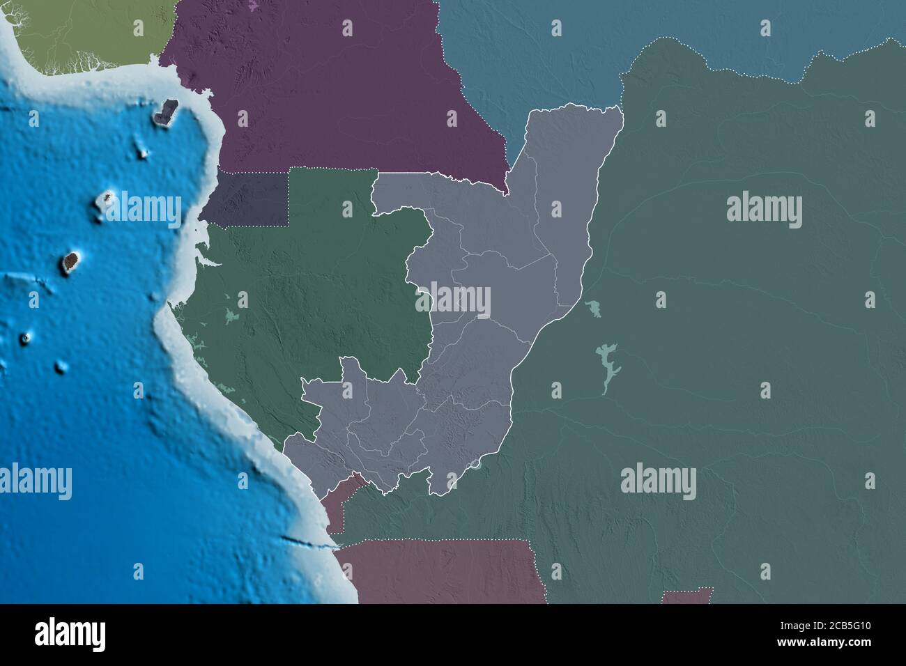 Extended area of Republic of Congo with country outline, international ...