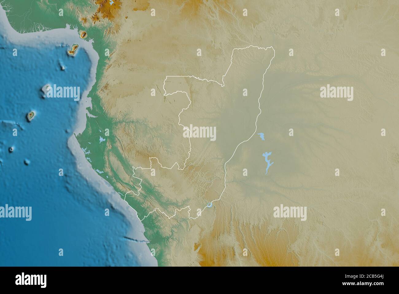 Extended area of outlined Republic of Congo. Topographic relief map. 3D ...