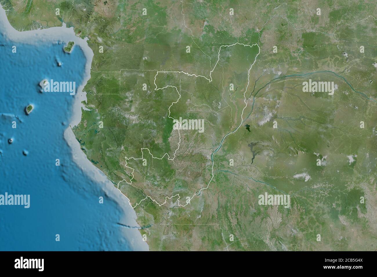 Extended area of Republic of Congo with country outline, international ...