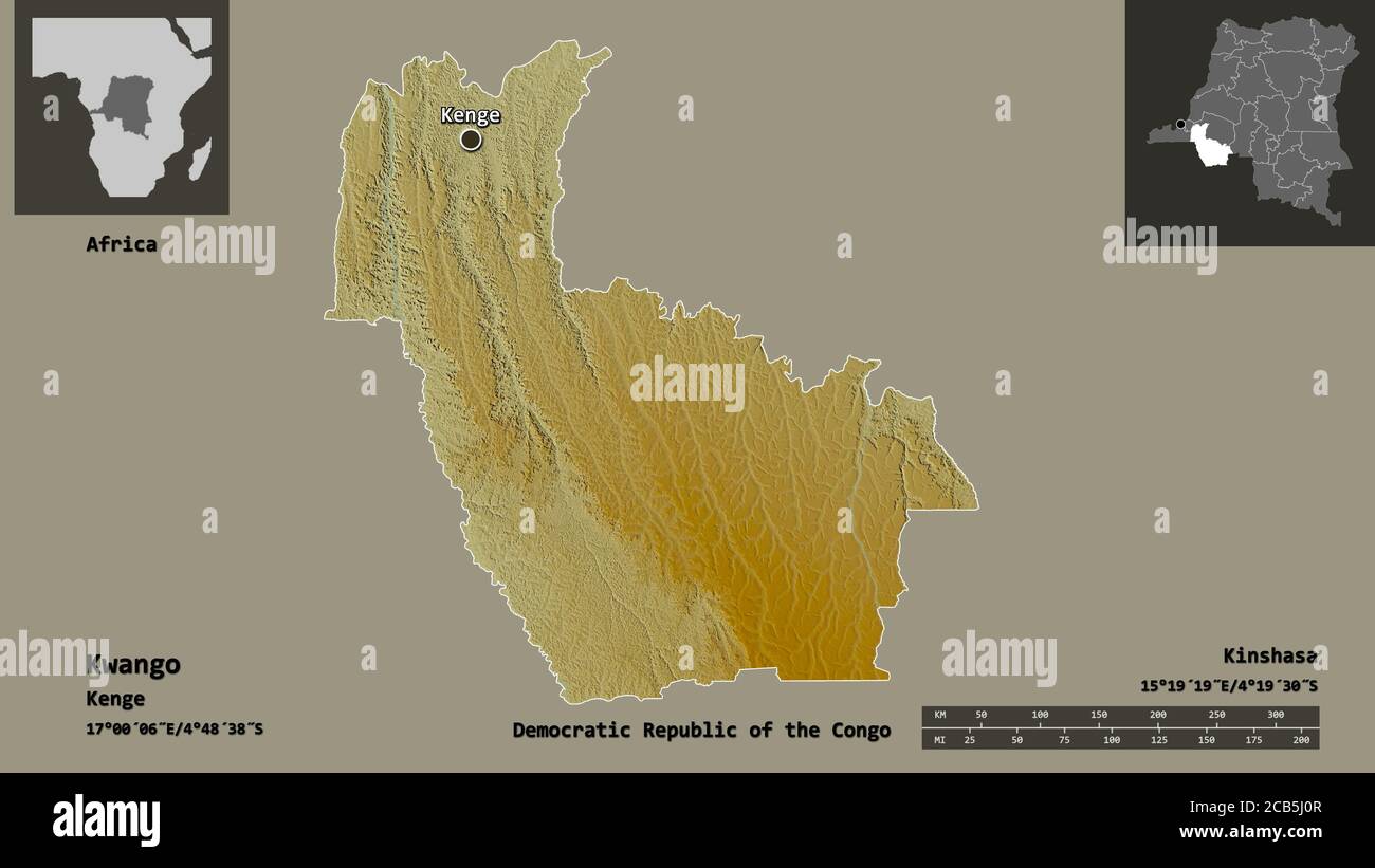 Shape of Kwango, province of Democratic Republic of the Congo, and its ...