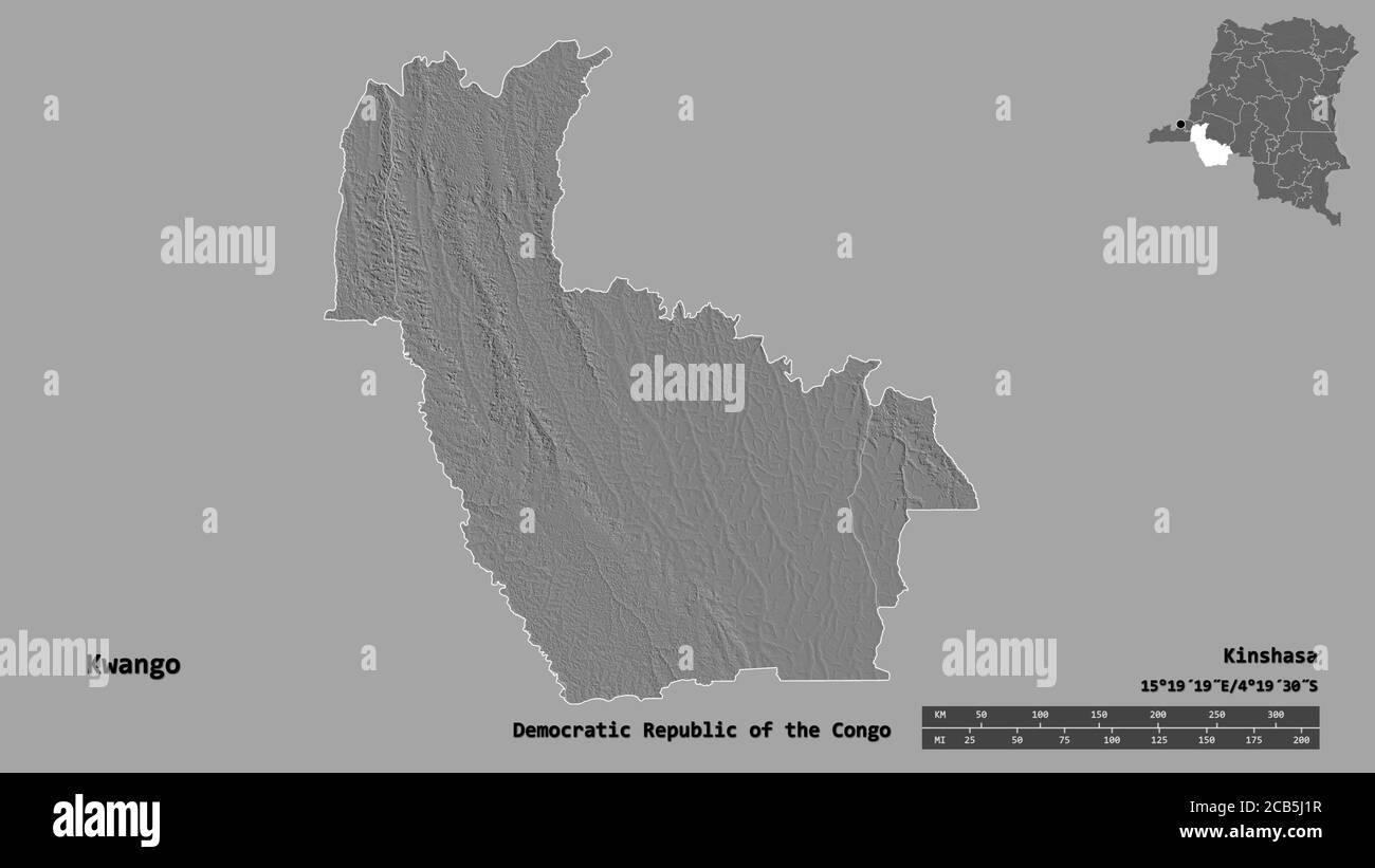 Shape of Kwango, province of Democratic Republic of the Congo, with its ...