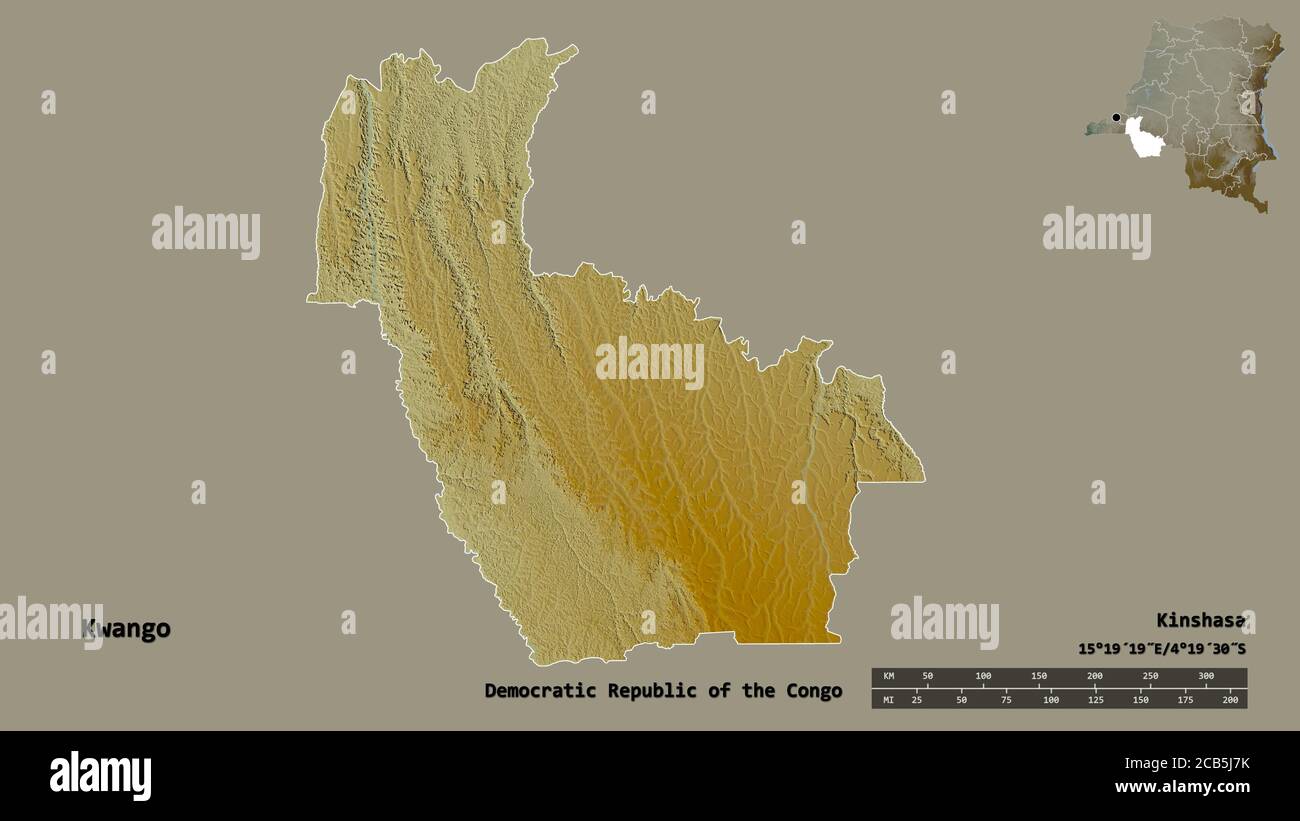 Shape of Kwango, province of Democratic Republic of the Congo, with its ...