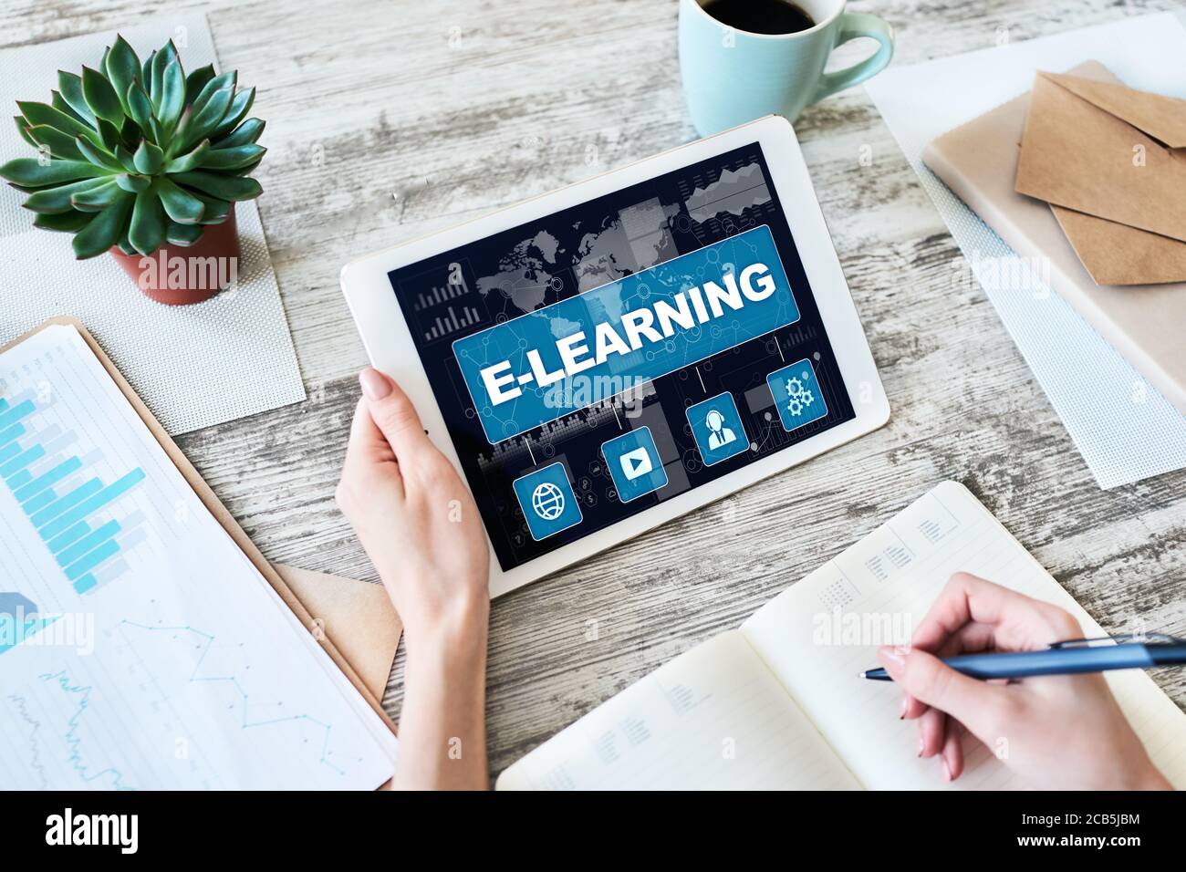 E-learning, online education concept on device screen Stock Photo - Alamy