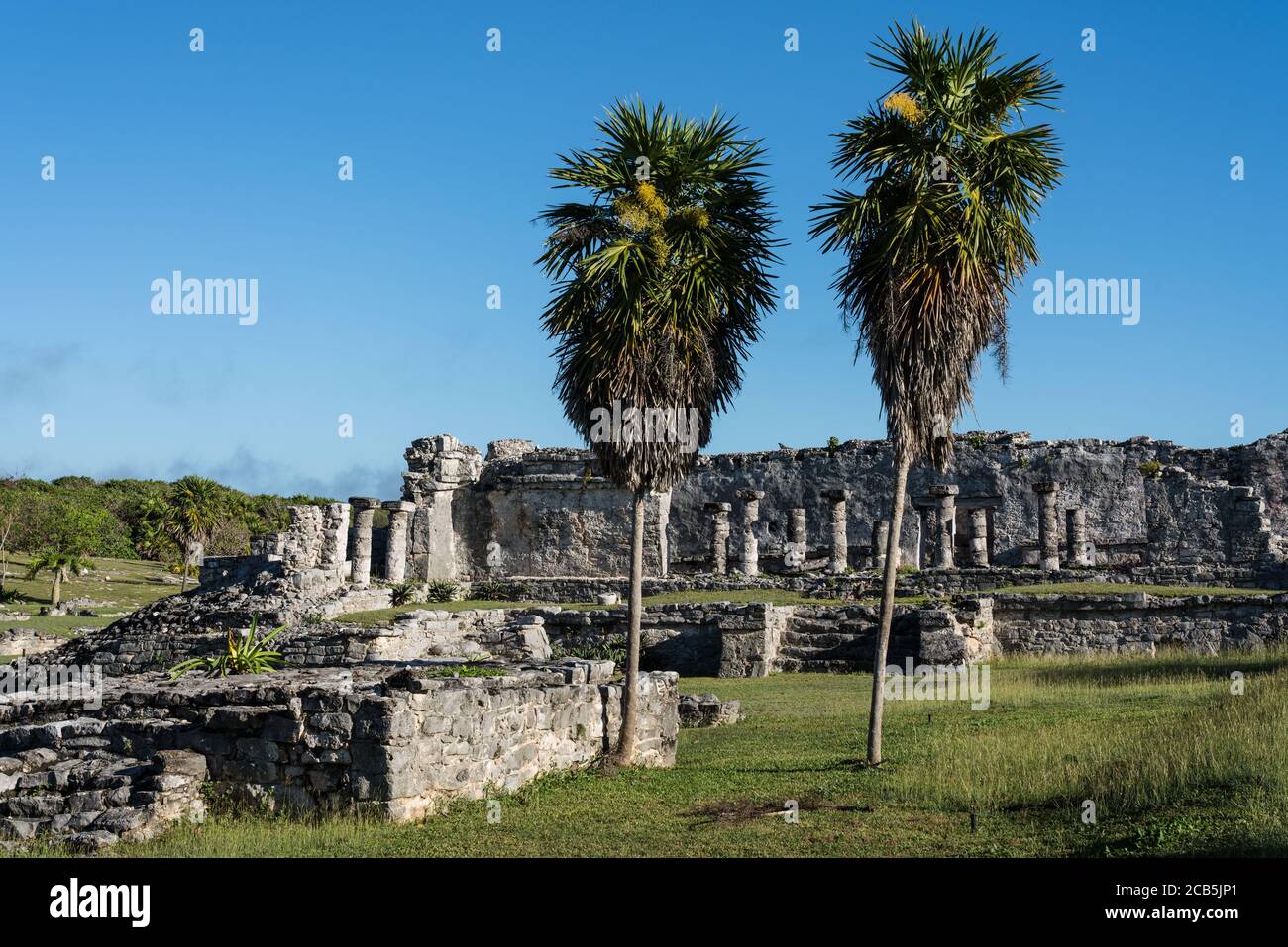 The House of the Columns in the ruins of the Mayan city of Tulum on the ...