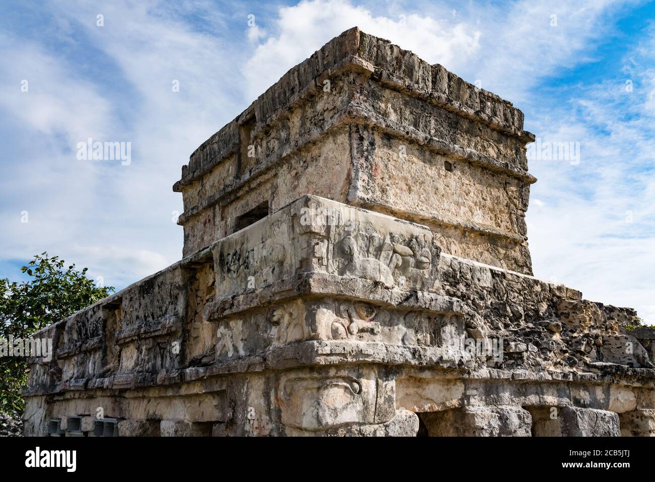 The Temple of the Frescos in the ruins of the Mayan city of Tulum on ...