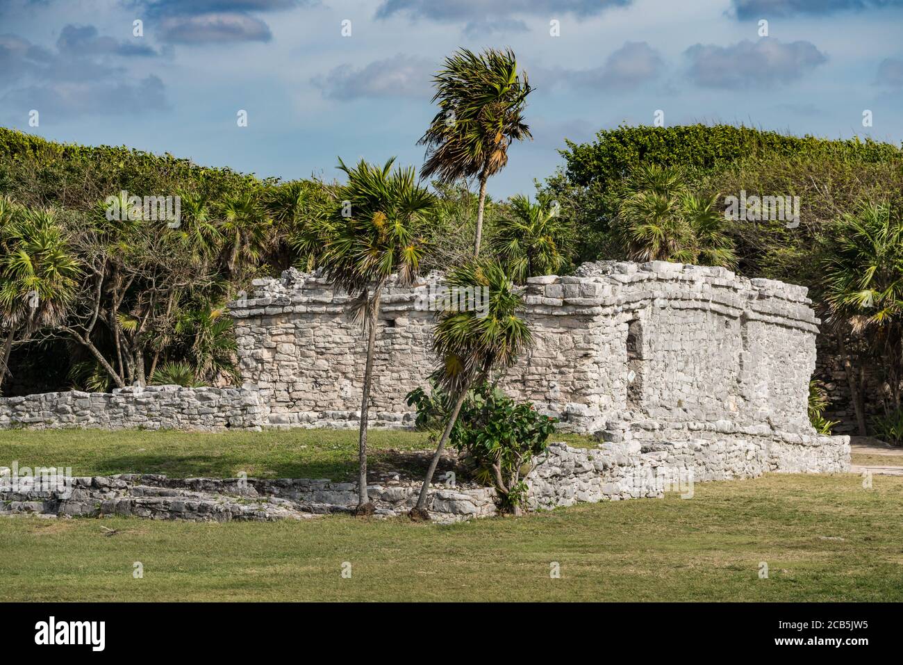 Structure 34 in the ruins of the Mayan city of Tulum on the coast of ...