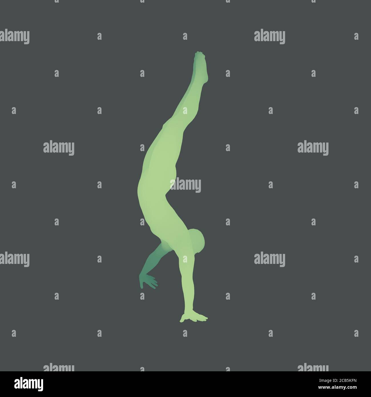 Sporty man doing handstand exercise. Gymnast. 3D human body model ...