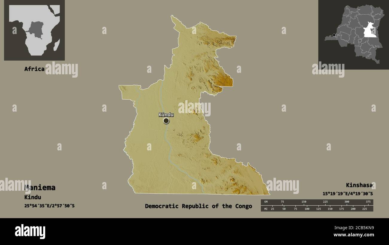 Shape of Maniema, province of Democratic Republic of the Congo, and its ...