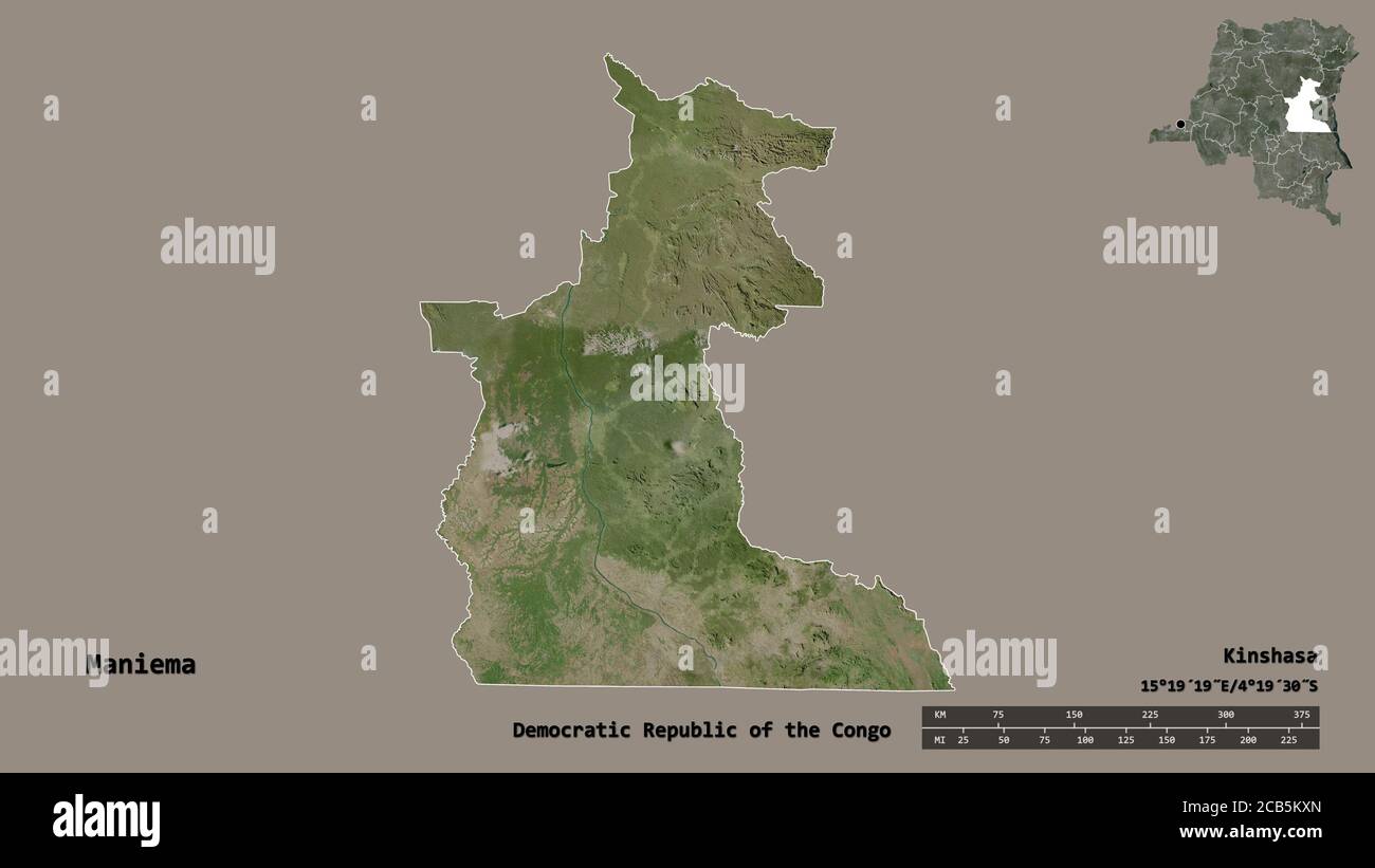 Shape of Maniema, province of Democratic Republic of the Congo, with ...