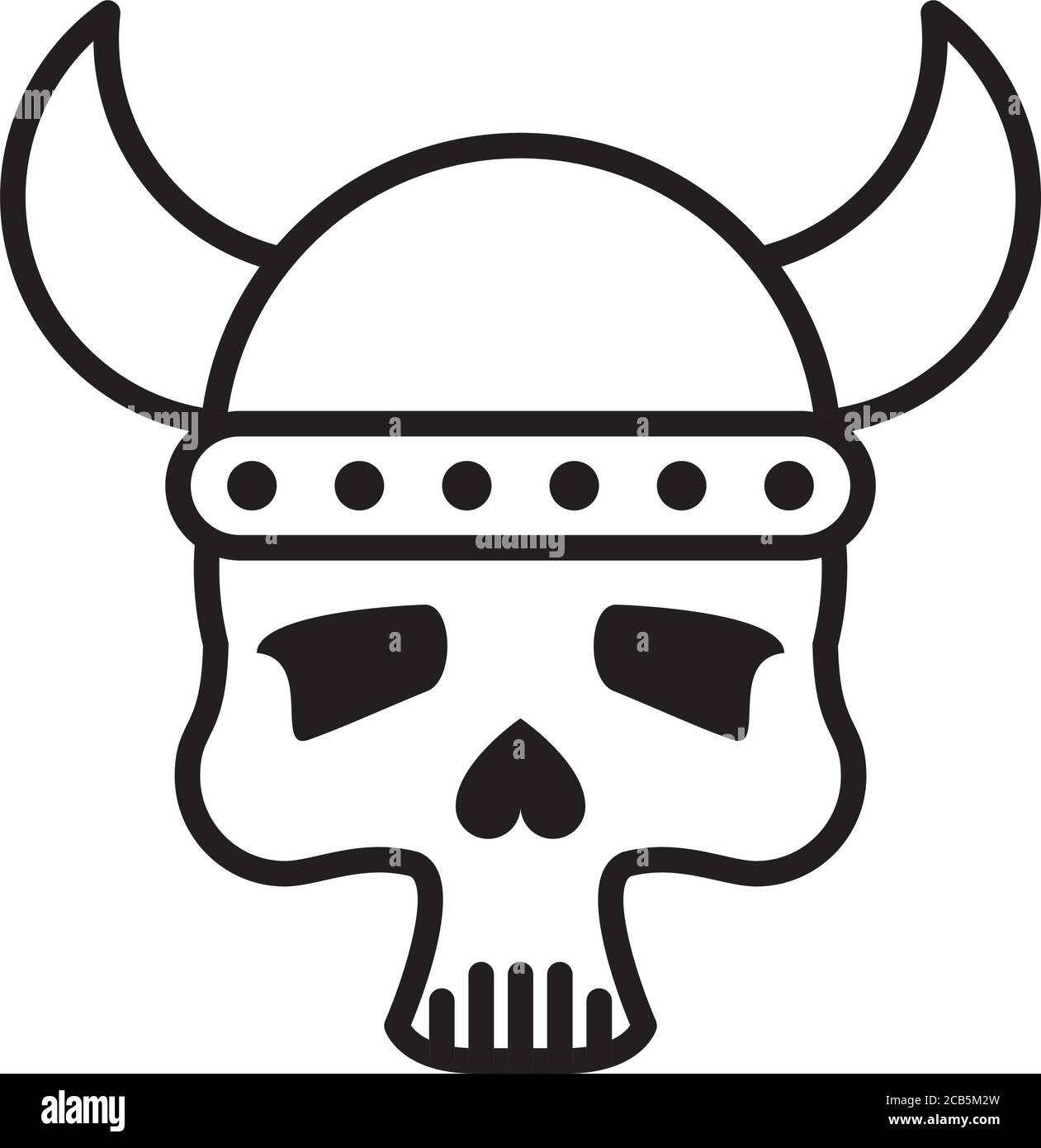 death skull head with horned helmet line style vector illustration ...