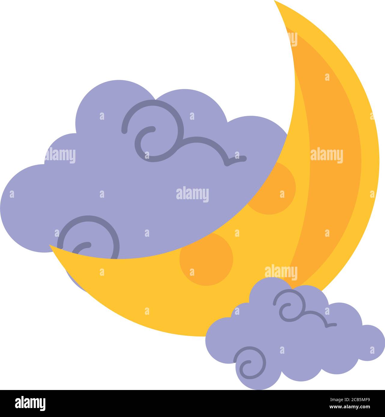 chinese crescent moon with cloud flat style icon vector illustration ...
