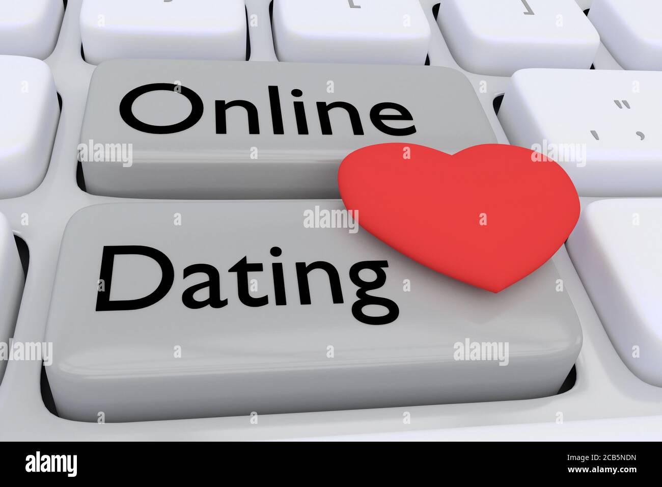 3D illustration of computer keyboard with the script Online Dating on two adjacent buttons, and ...