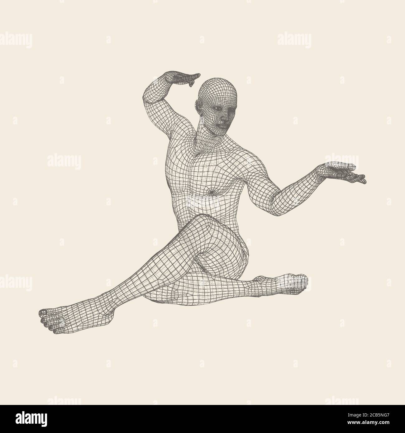 Man Doing Yoga Workout. 3D Model of Man. Healthy lifestyle. Training ...