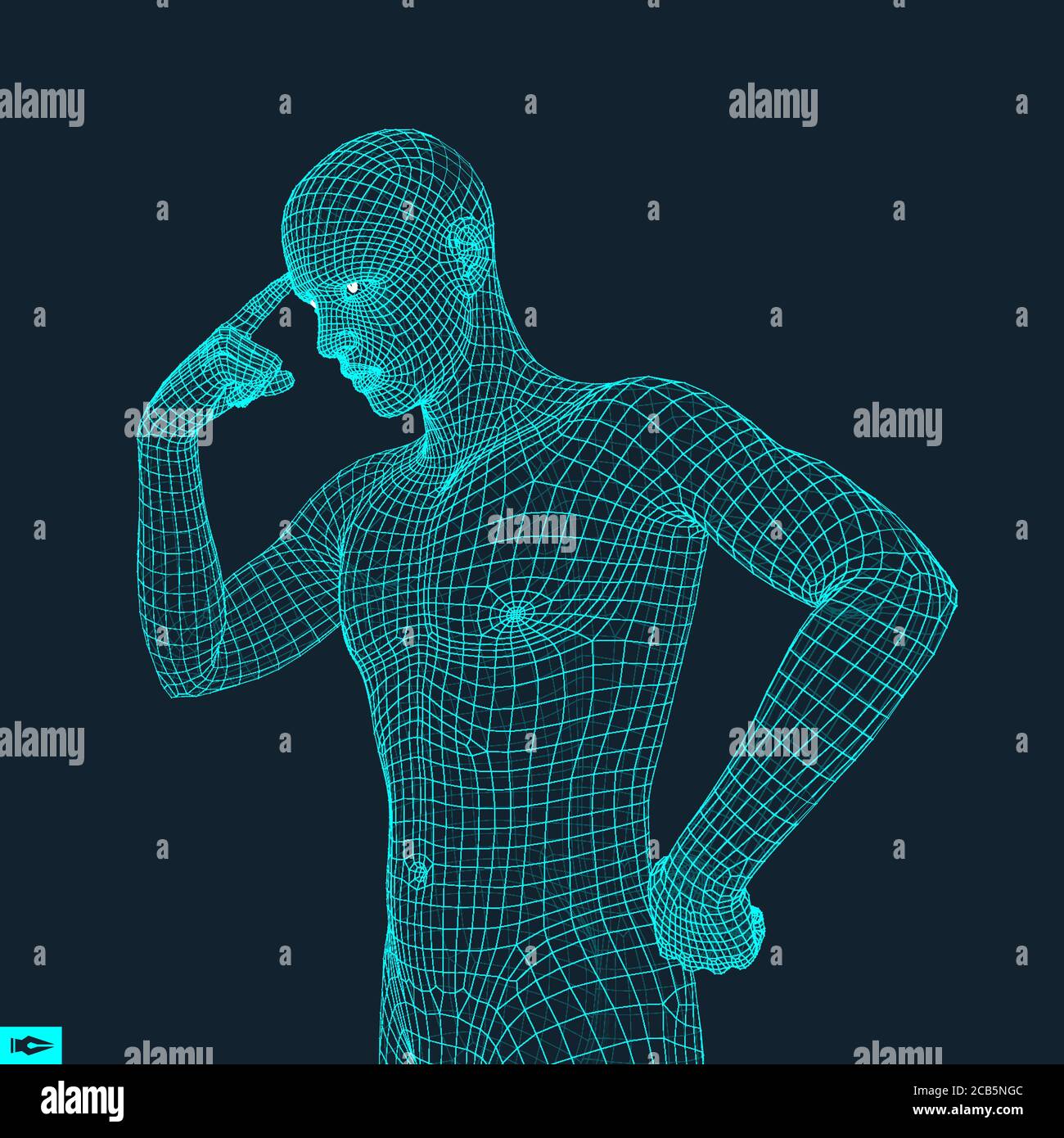 Man in a Thinker Pose. 3D Model of Man. Geometric Design. Business ...