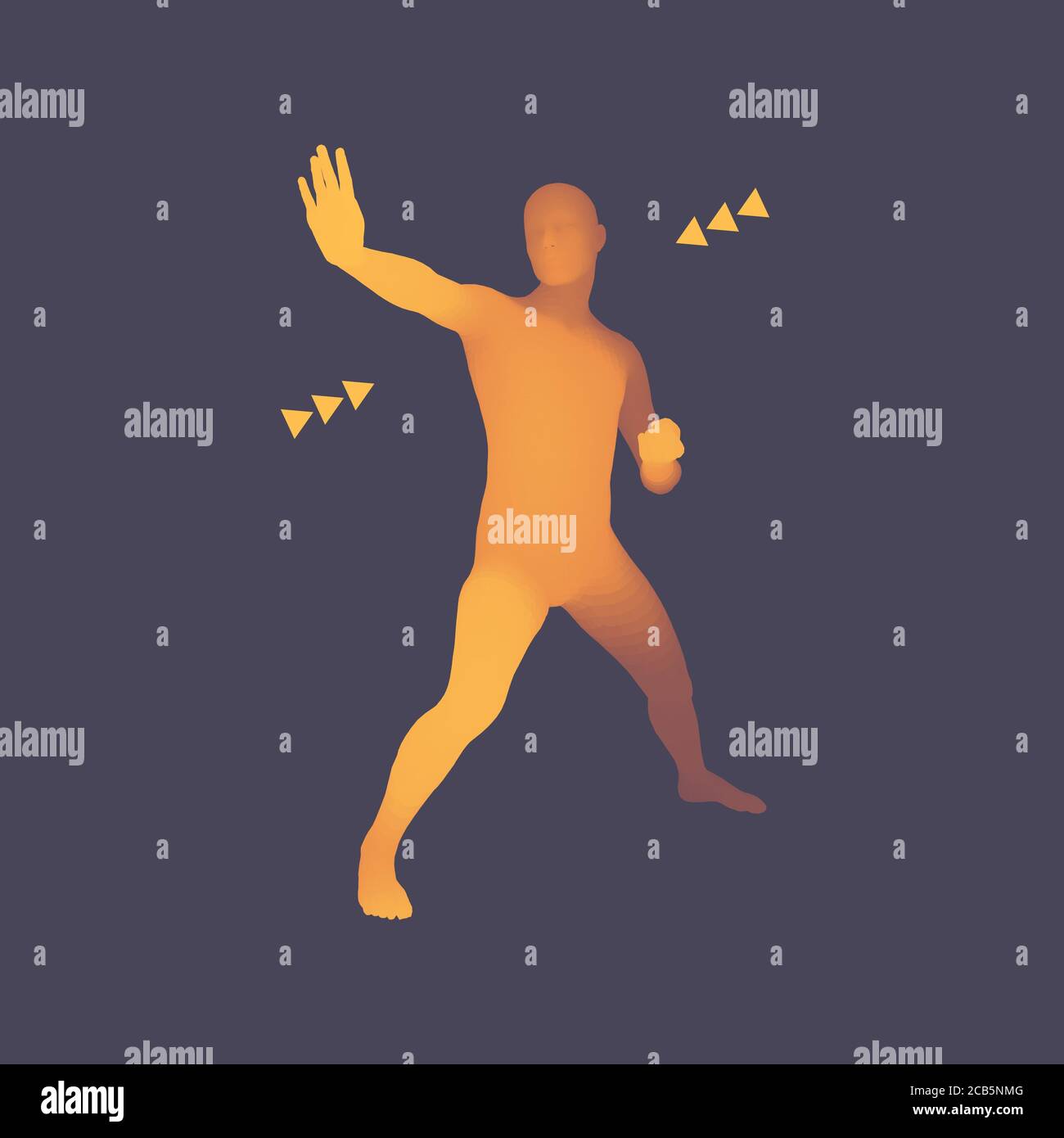 Vector man with hand up to stop. Human showing stop gesture. 3D model ...