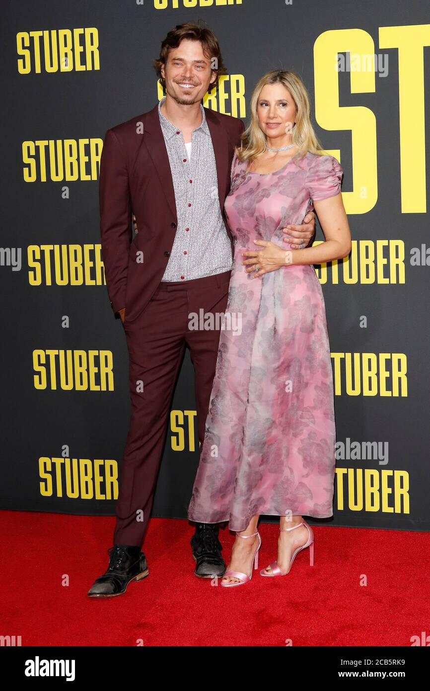 LOS ANGELES - JUL 10: Christopher Backus, Mira Sorvino at the "Stuber ...