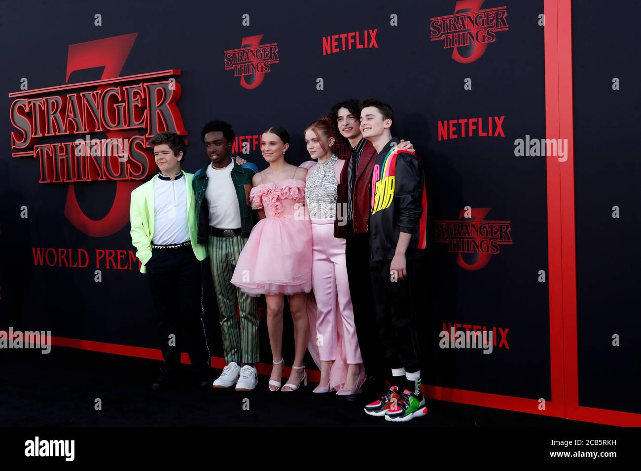 LOS ANGELES - JUN 28: Gaten Matarazzo, Caleb McLaughlin, Millie Bobby Brown, Sadie Sink, Finn ...