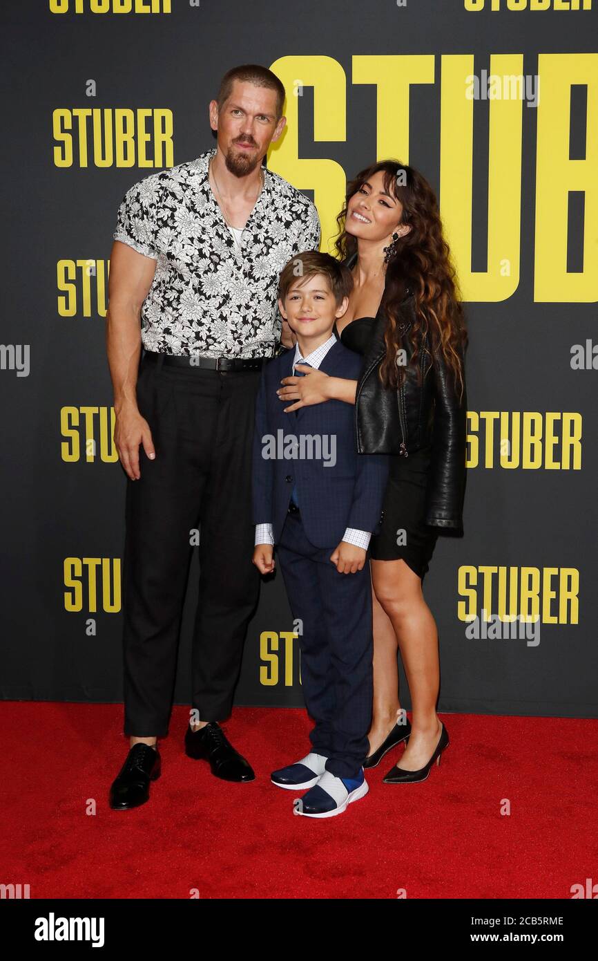 LOS ANGELES - JUL 10: Steve Howey, son, Sarah Shahi at the "Stuber ...