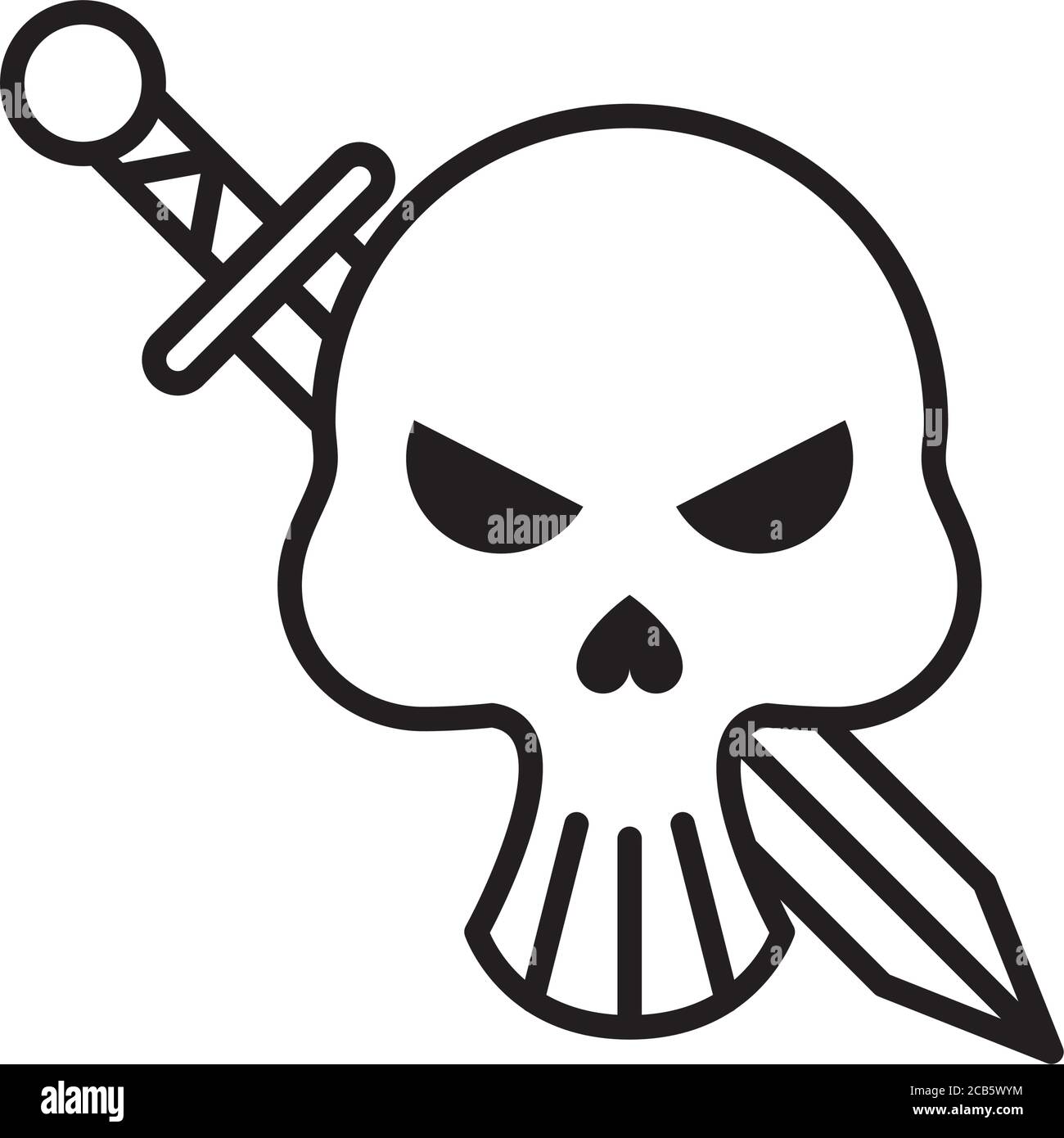 death skull head with sword crossed line style vector illustration ...