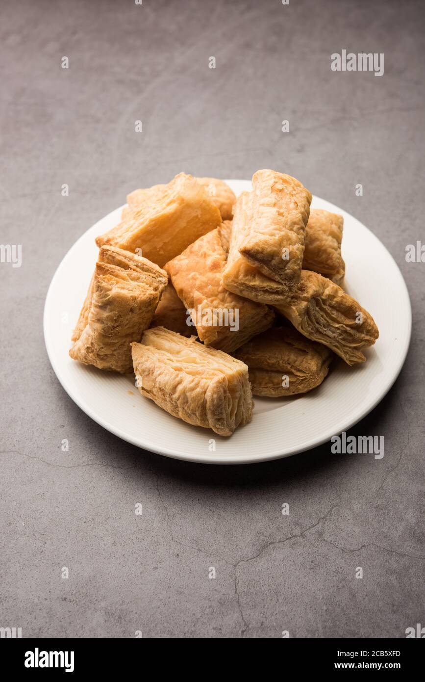 Khari Puff biscuit or crispy pastry is an Indian tea time snack Stock ...