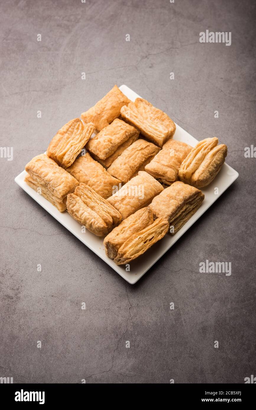 Khari Puff biscuit or crispy pastry is an Indian tea time snack Stock ...